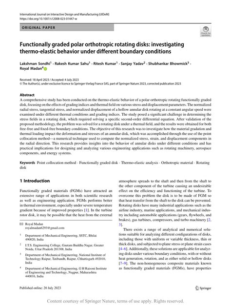 functionally graded polar orthotropic rotating disks investigating thermo elastic behavior