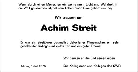 Traueranzeigen Von Achim Streit Vrm Trauer De