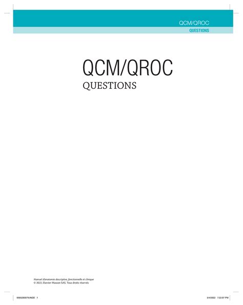 Emm017 QCM QROC QUESTIONS QUESTIONS Manuel Danatomie Descriptive