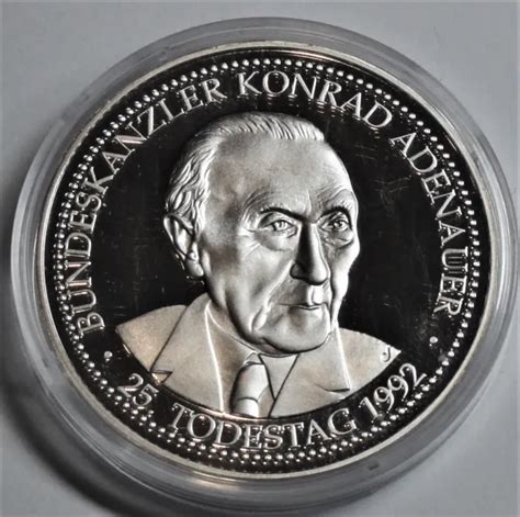 ZUM 25 TODESTAG 1992 Von Konrad Adenauer Silber 999 Medaille PP Proof