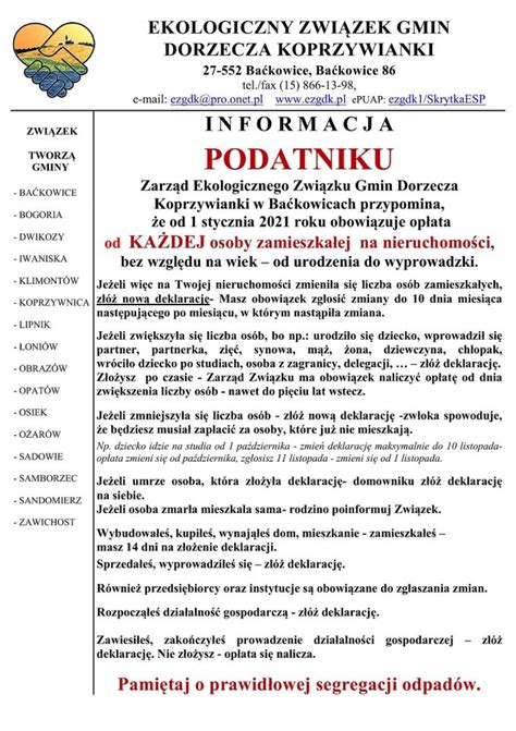 Informacja dla mieszkańców Aktualności Gmina Bogoria