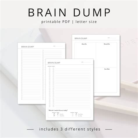 Minimalist Brain Dump Pdf Template With Eisenhower Matrix Worksheet