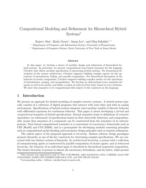 pdf compositional modeling and refinement for hierarchical hybrid systems