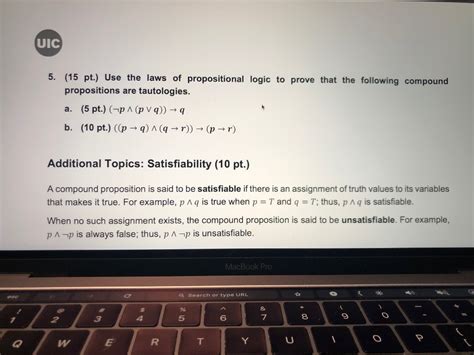 solved uic 5 15 pt use the laws of propositional logic