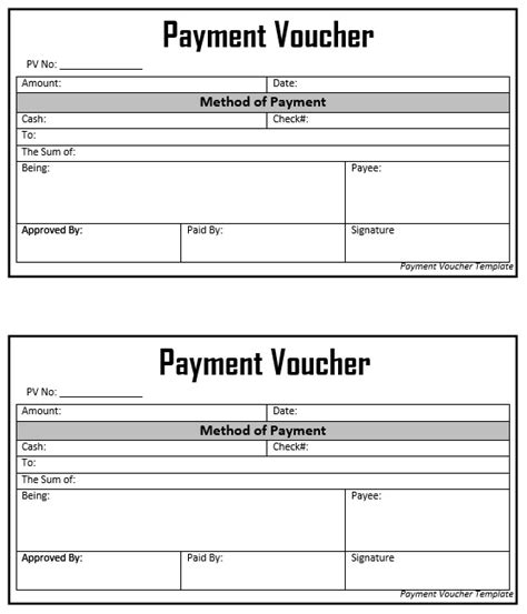 Sample Payment Voucher Template Printable Computer Tools