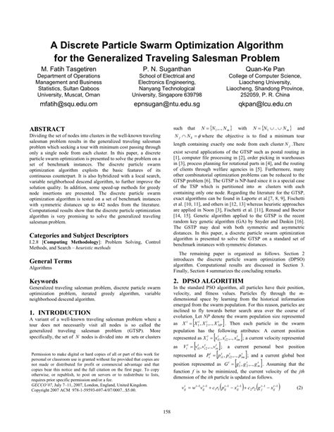 pdf a discrete particle swarm optimization algorithm for the generalized traveling salesman