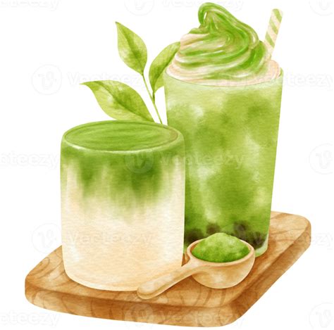 Matcha Green Tea Latte Drink Composition Watercolor 9661588 PNG
