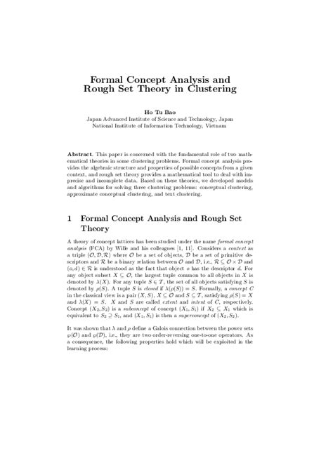 pdf formal concept analysis and rough set theory in clustering tu bao ho