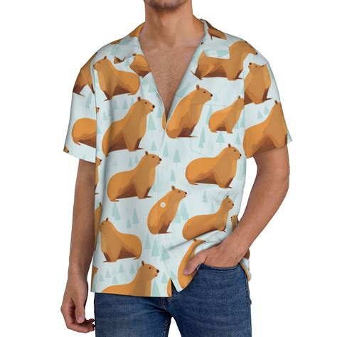 Hawaiian Shirts For Men Capybara Plant Print Beach Summer Cuban Shirts