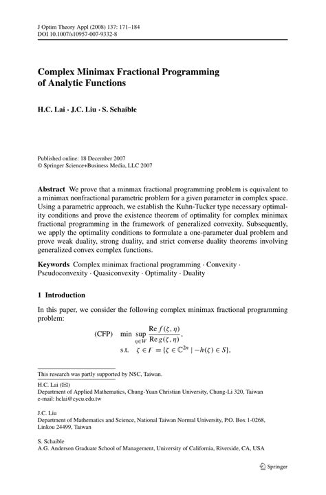 pdf complex minimax fractional programming of analytic functions