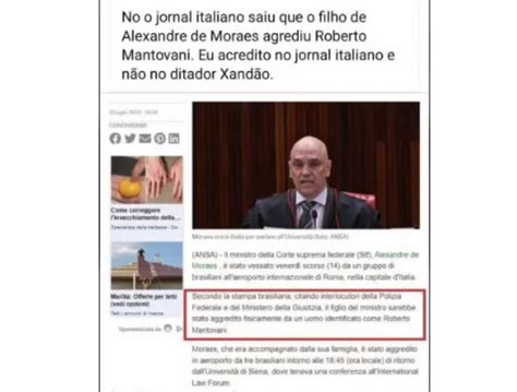 Jornal Italiano Afirmou Que Foi O Filho De Alexandre De Moraes Quem