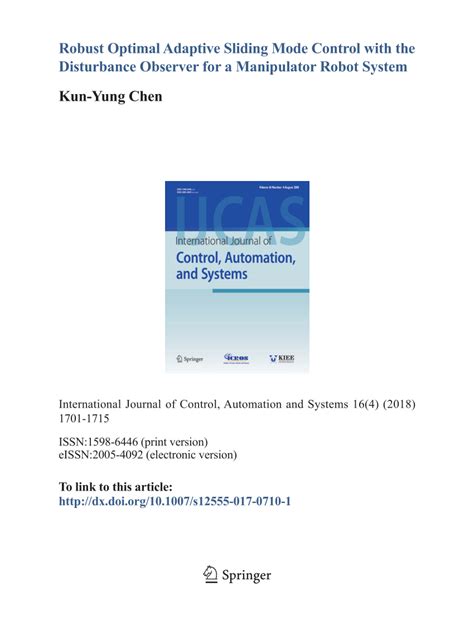 pdf robust optimal adaptive sliding mode control with the disturbance observer for a