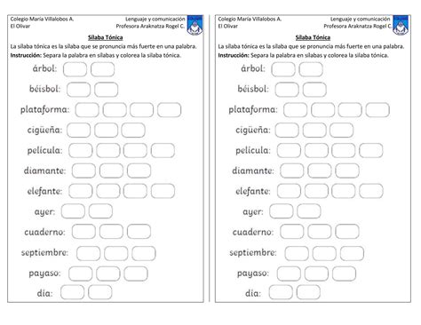 Ficha de trabajo Sílaba Tónica segmentacion de palabras PPT