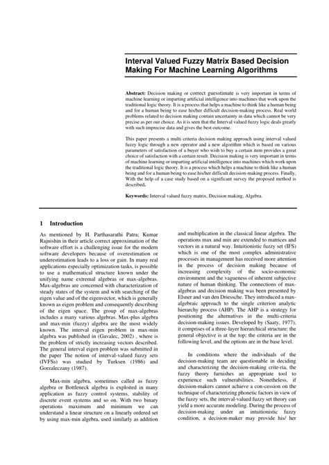 pdf interval valued fuzzy matrix based decision making for machine learning algorithms