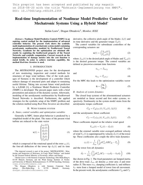 pdf real time implementation of nonlinear model predictive control for mechatronic systems
