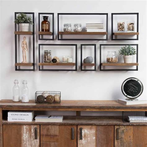 Etagère murale SHELFMATE bois massif et métal teck et fer recyclés 35cm