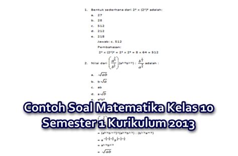 Contoh Soal Matematika Kelas 10 Semester 1 Kurikulum 2013