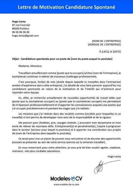 Lettre de Motivation Candidature Spontanée Exemples
