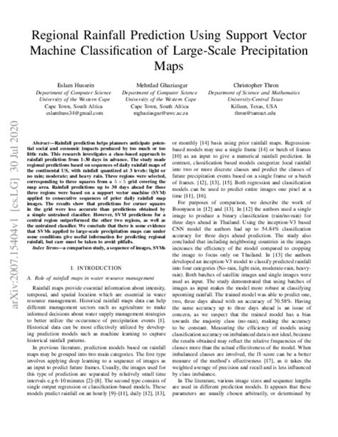 pdf regional rainfall prediction using support vector machine classification of large scale