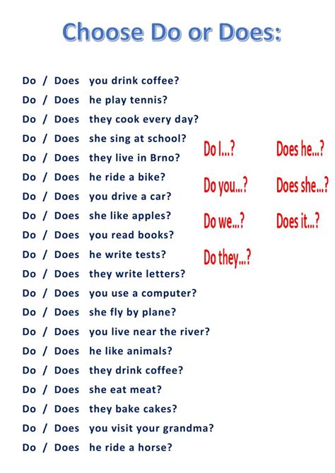 Do And Does Worksheets
