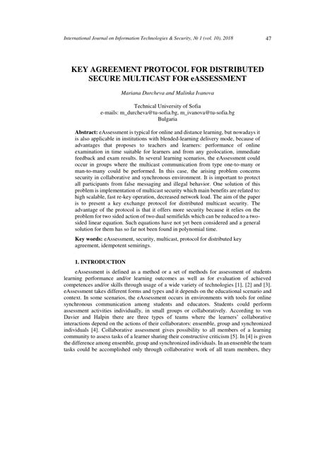 pdf key agreement protocol for distributed secure multicast for eassessment