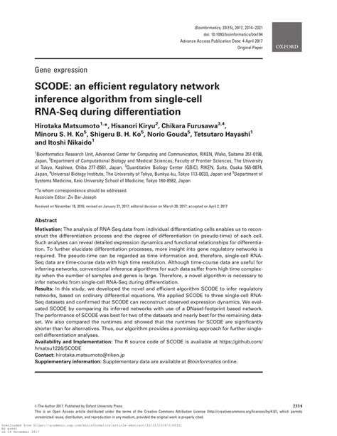 pdf scode an efficient regulatory network inference algorithm from single cell rna seq during