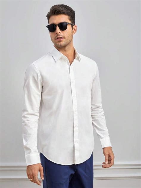 SHEIN Manfinity Mode Homens Sólido Botão Frontal Camisa SHEIN Brasil