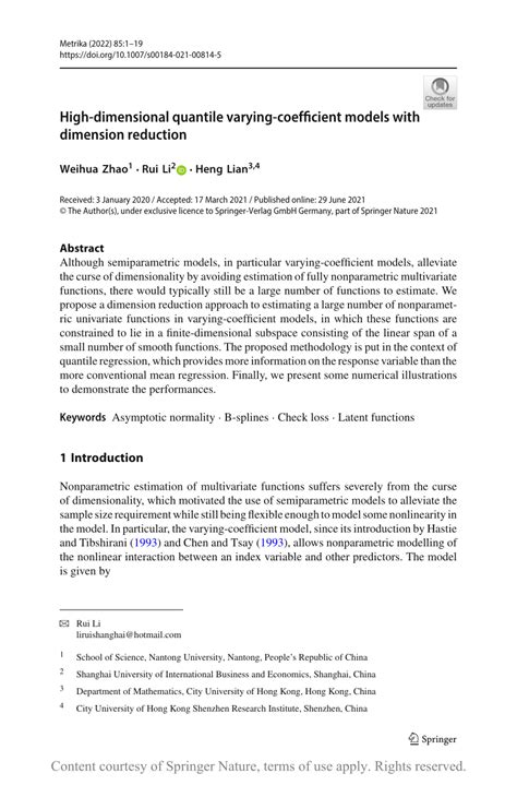 high dimensional quantile varying coefficient models with dimension reduction request pdf