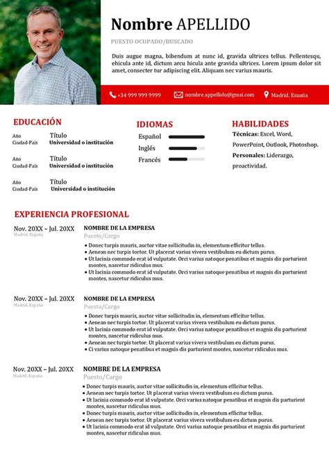 Modelo De Curr Culum Espa A Ejemplo Gratis
