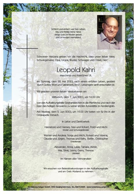 Kahri Leopold Parte Bestattung Geiger