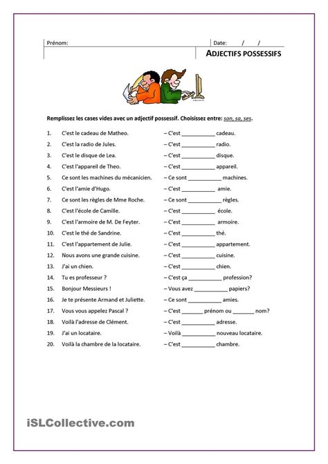 ADJECTIFS POSSESSIFS Les adjectifs possessifs Fiches pédagogiques