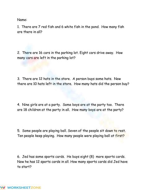 Addition And Subtraction To 20 Word Problems Worksheet