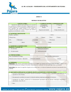 Completable En línea Modelo solicitud convocatoria para la creacin de