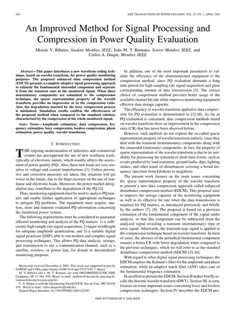 pdf an improved method for signal processing and compression in power quality evaluation