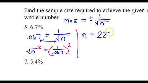 Day Hw To Find The Sample Size Given The Margin Of Error Youtube