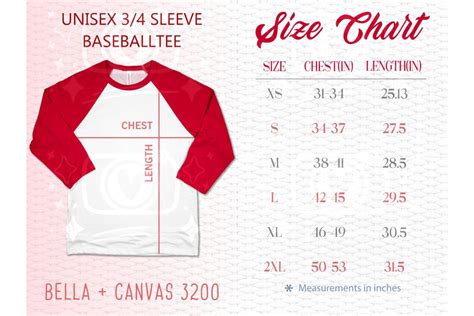 Bella Canvas Size Chart Graphic By TheCrownMockup Creative Fabrica