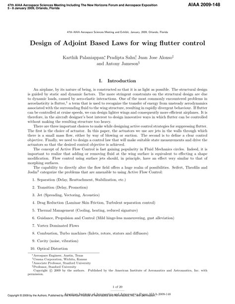 pdf design of adjoint based laws for wing flutter control