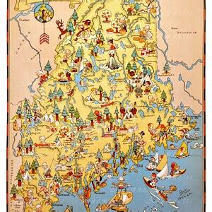 MAINE MAP High Res Digital Image Fun Maine Picture Map To Etsy