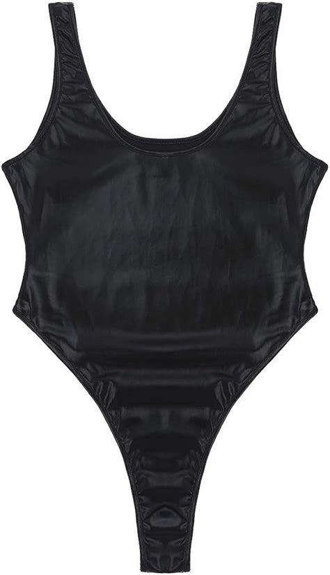 Alvivi Women S Wet Look Metallic High Cut Holographic Thong Leotard