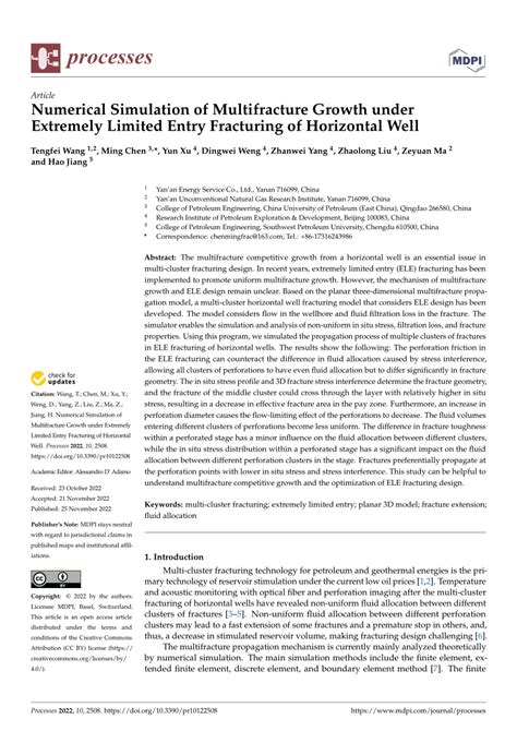 pdf numerical simulation of multifracture growth under extremely limited entry fracturing of