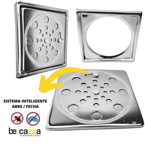 Ralo Grelha Tampa Inox 15x15 CM para Banheiro Lavabo Área Externa