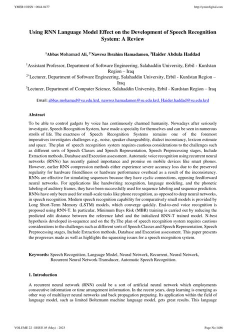 pdf using rnn language model effect on the development of speech recognition system a review