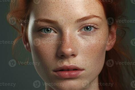 A Close Up Of A Woman With Freckles AI Generated 27736265 Stock Photo