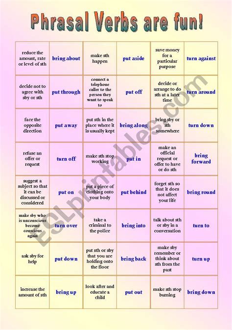 Phrasal Verb Domino BRING PUT TURN ESL Worksheet By Silvia33