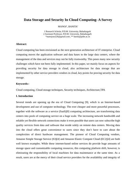 pdf data storage and security in cloud computing a survey