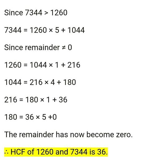 find the hcf of 1260 and 7344 using euclid s algorithm class 10