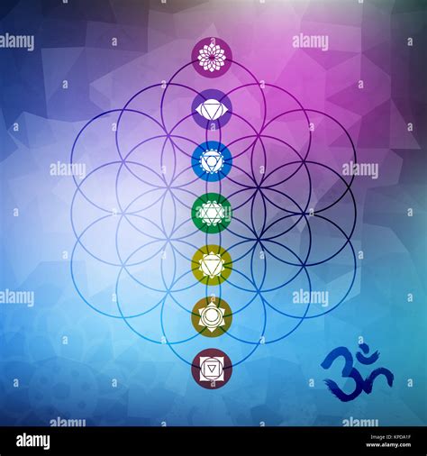La géométrie sacrée Fleur de vie avec icônes chakra Photo Stock Alamy