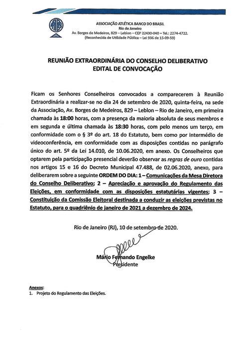 Edital De Convoca O Do Conselho Deliberativo Aabb Rio Revista