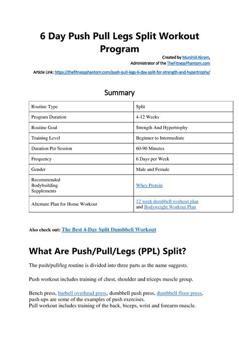 Push Pull Legs Day Split For Strength And Hypertrophy W Pdf Atelier