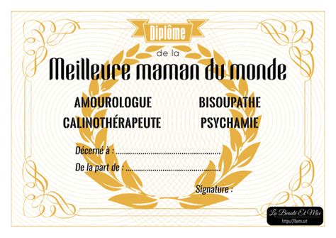 Affiche Diplôme de la meilleure maman du monde fête des mères